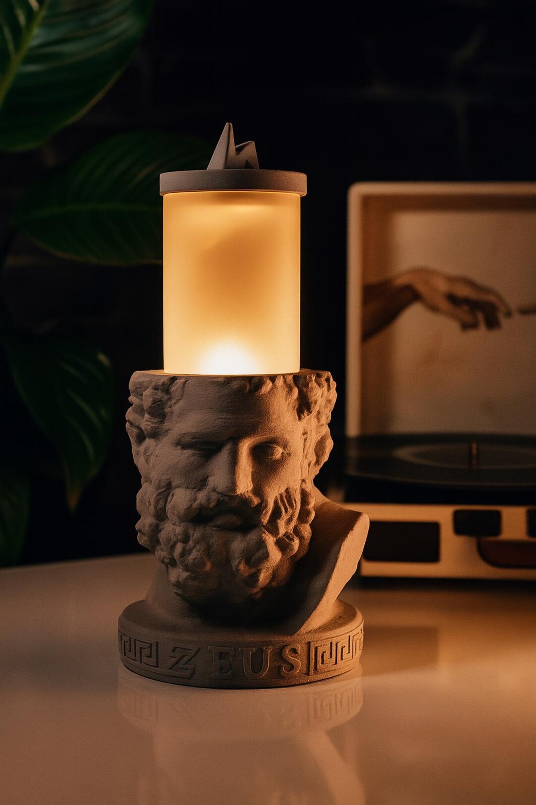 Zeus Statue Table Lamp, Greek God Sculpture, Handmade Concrete Lamp ...
