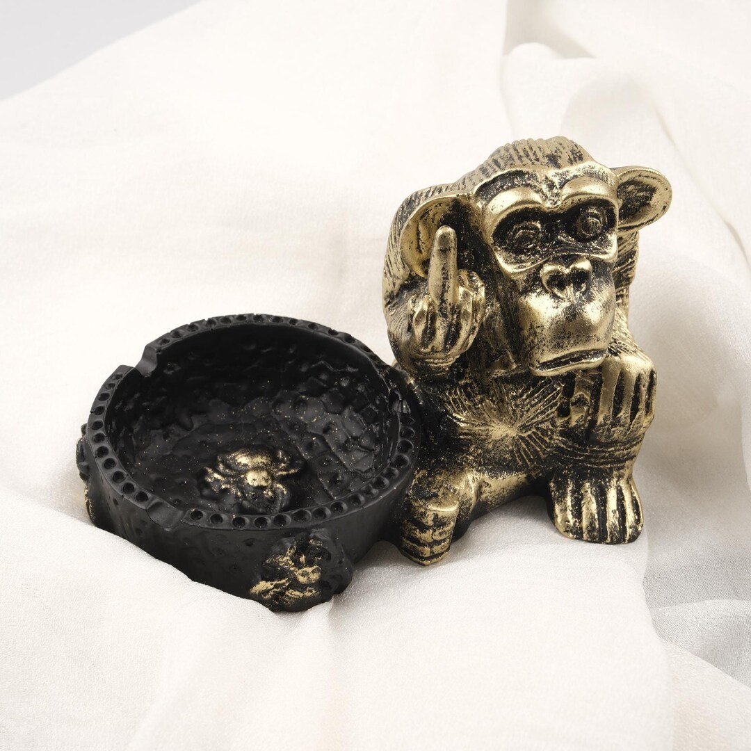Gold Big Middle Finger Monkey Ashtray | Funky Smoking Accessories Gift ...