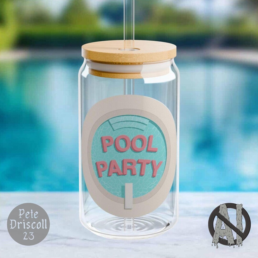 Pool Party Sipper Glass: 16oz Summer Drinkware With Bamboo Lid - Etsy