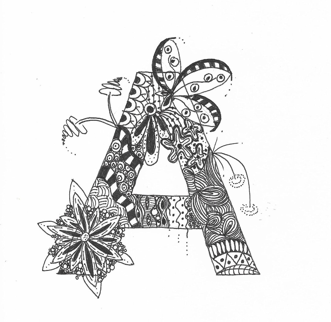 Original, Hand-drawn Initial Artwork, Funky Initial Doodle, Black Ink ...