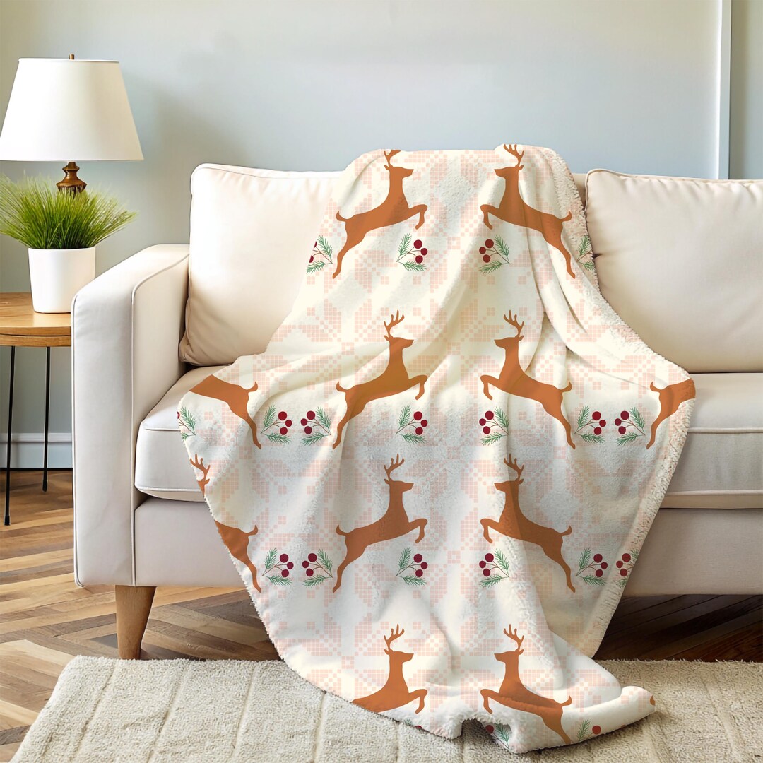 Cozy Christmas Blanket Reindeer Throw Scandinavian Blanket Holiday ...