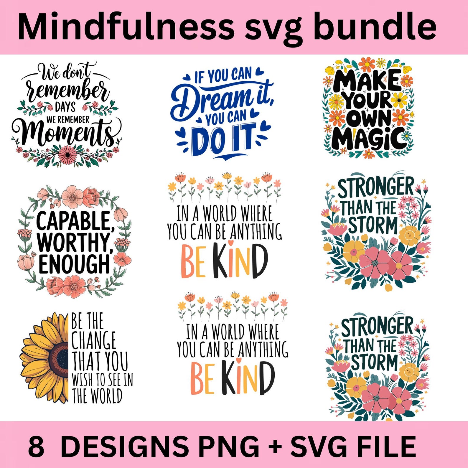 Mindfulness SVG Bundle: Positive Quotes & Affirmations (digital ...