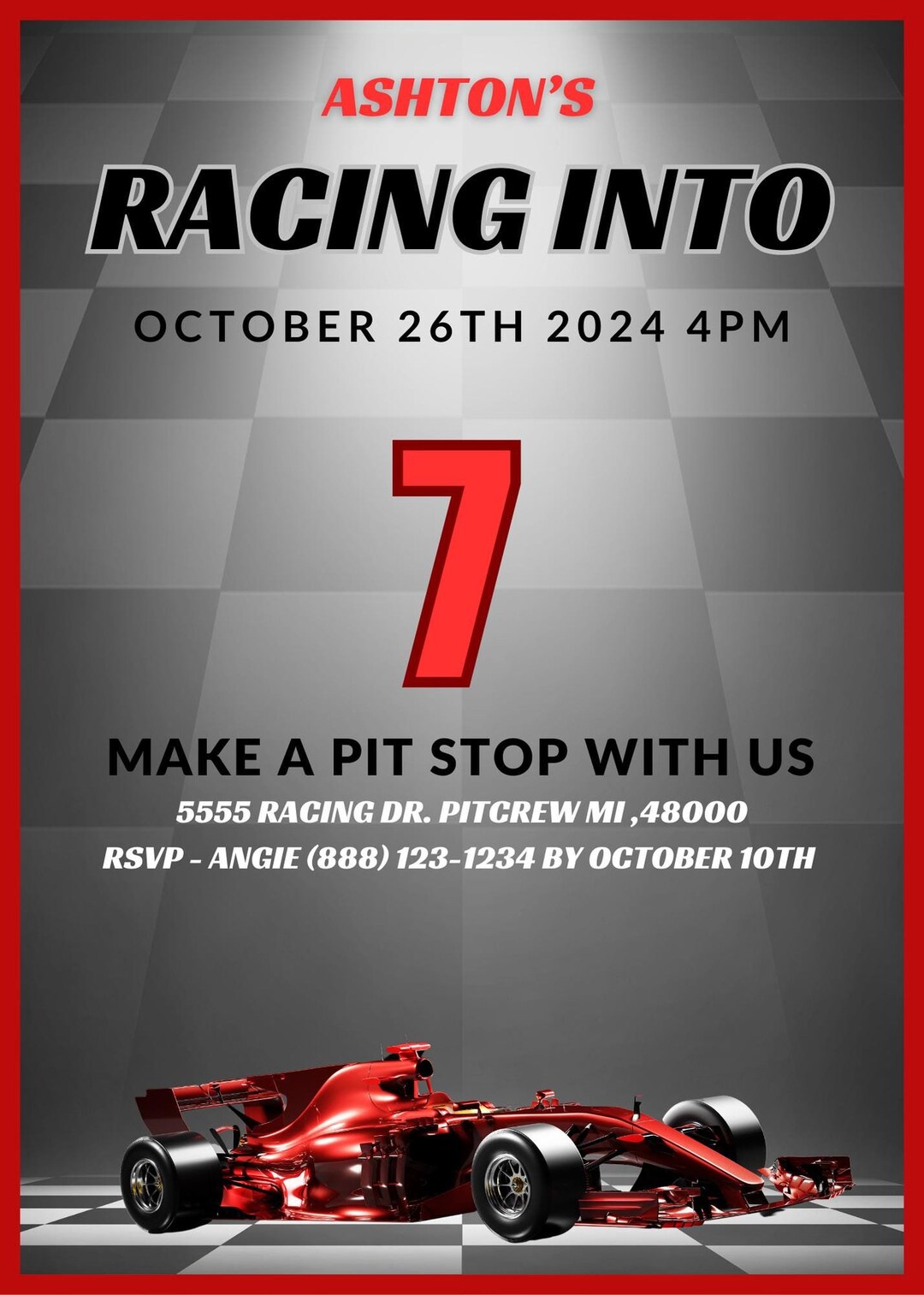 Formula 1 Birthday Invitation Template - Etsy