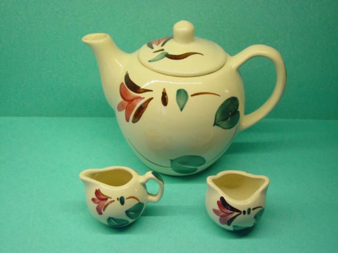 Vintage Purinton Slip Ware Pottery Tea Pot With Lid and Sugar Bowl and ...
