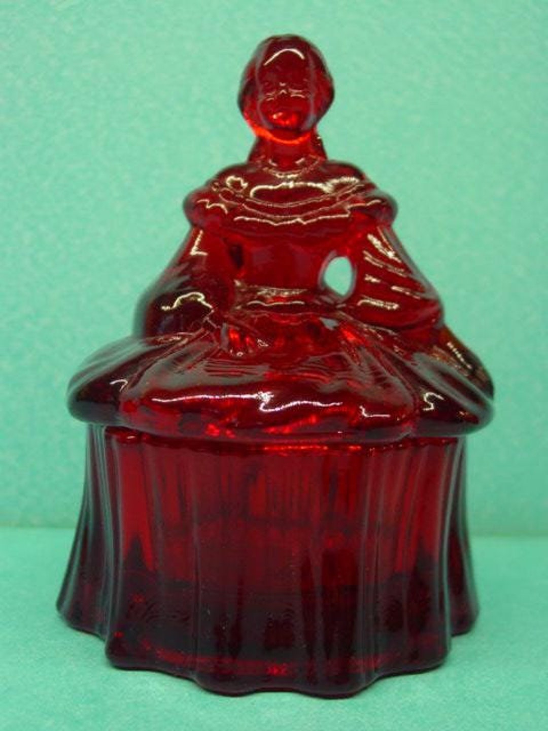 Vintage Red Glass Mosser Colonial Lady Powder Box - Etsy
