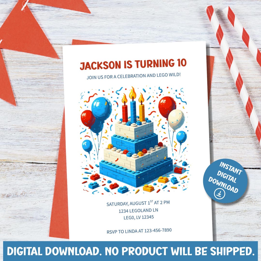 LEGO Birthday Party Invitation | Legoland Invitation | Digital Birthday ...