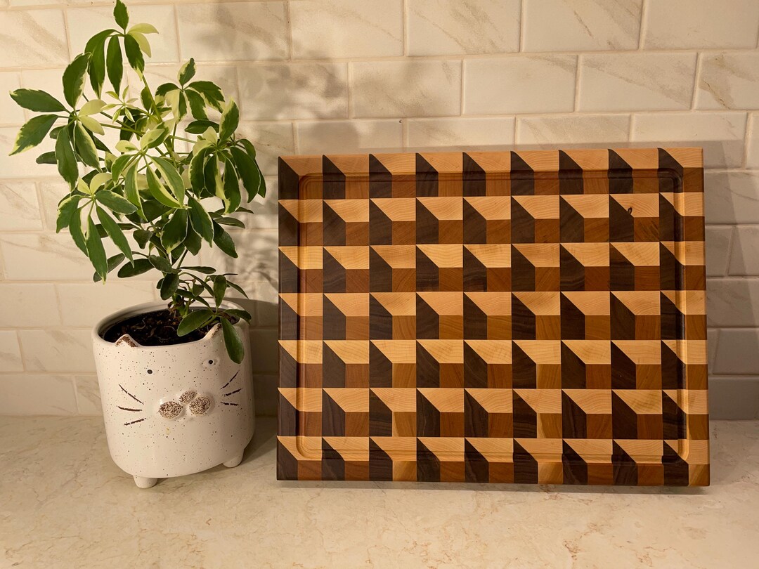 3D End Grain Walnut, Cherry and Maple Waffle Cutting Board - Etsy