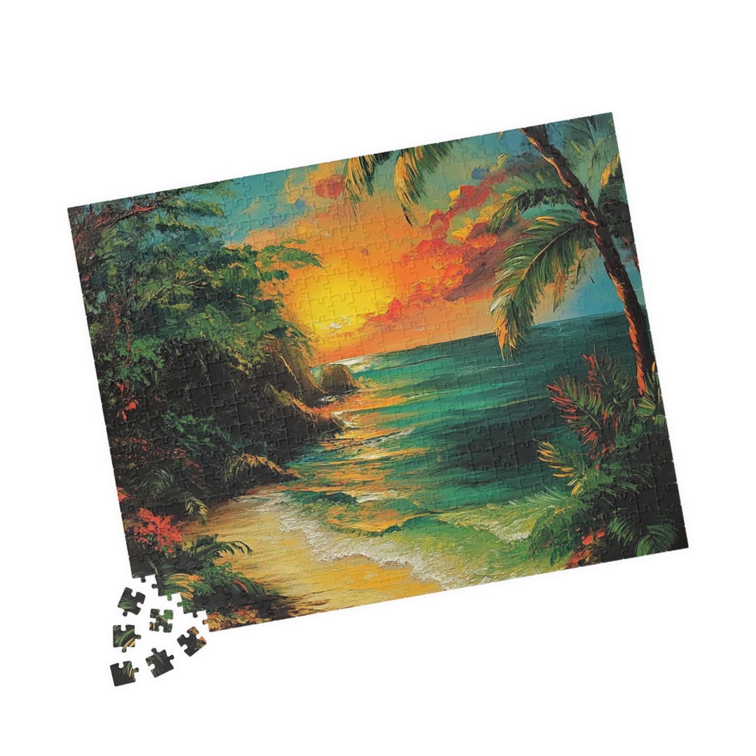 Majestic Vibrant Tropical Sunset Puzzle Relaxing Beach Scene Jigsaw ...