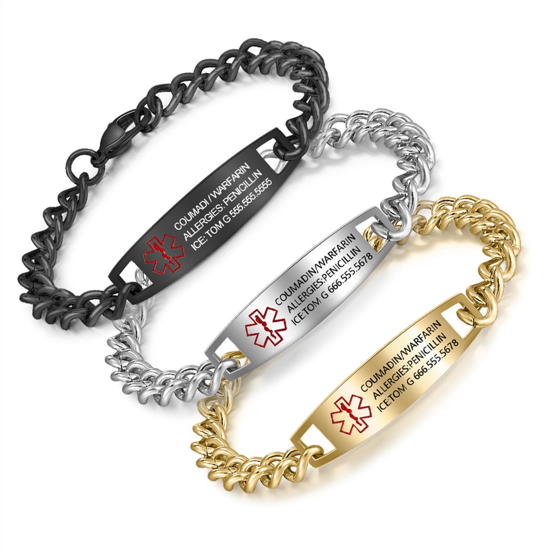 Engraved Medical Bracelet,personalized Medical Alert Bracelet, Custom ...