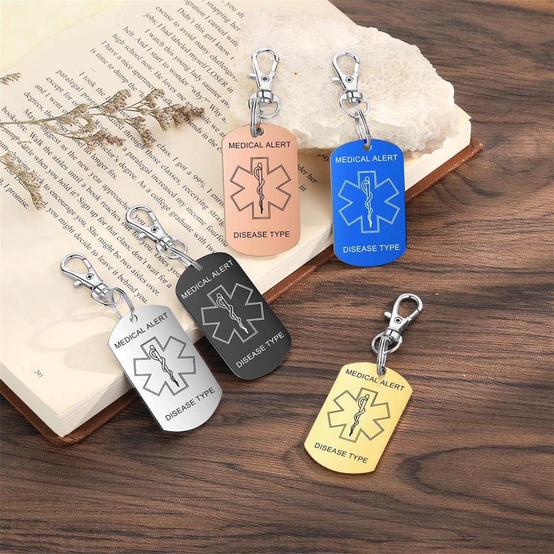 Custom Medical Keychain for Women Men,engraved Emergency Alert ID ...