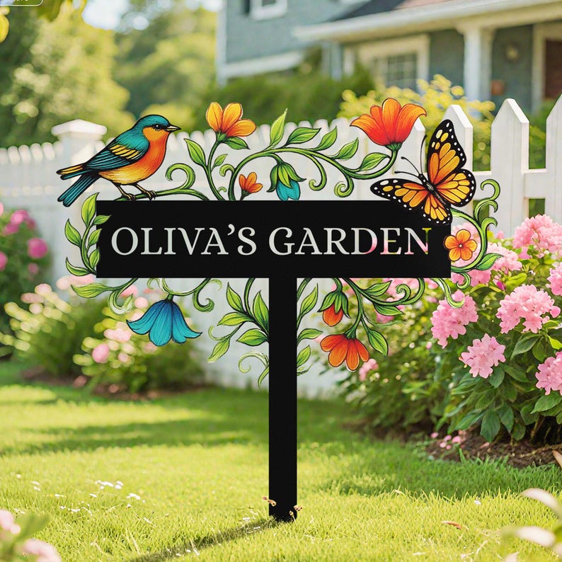Custom Colorful Bird Butterfly Metal Garden Sign,bird With Flower ...