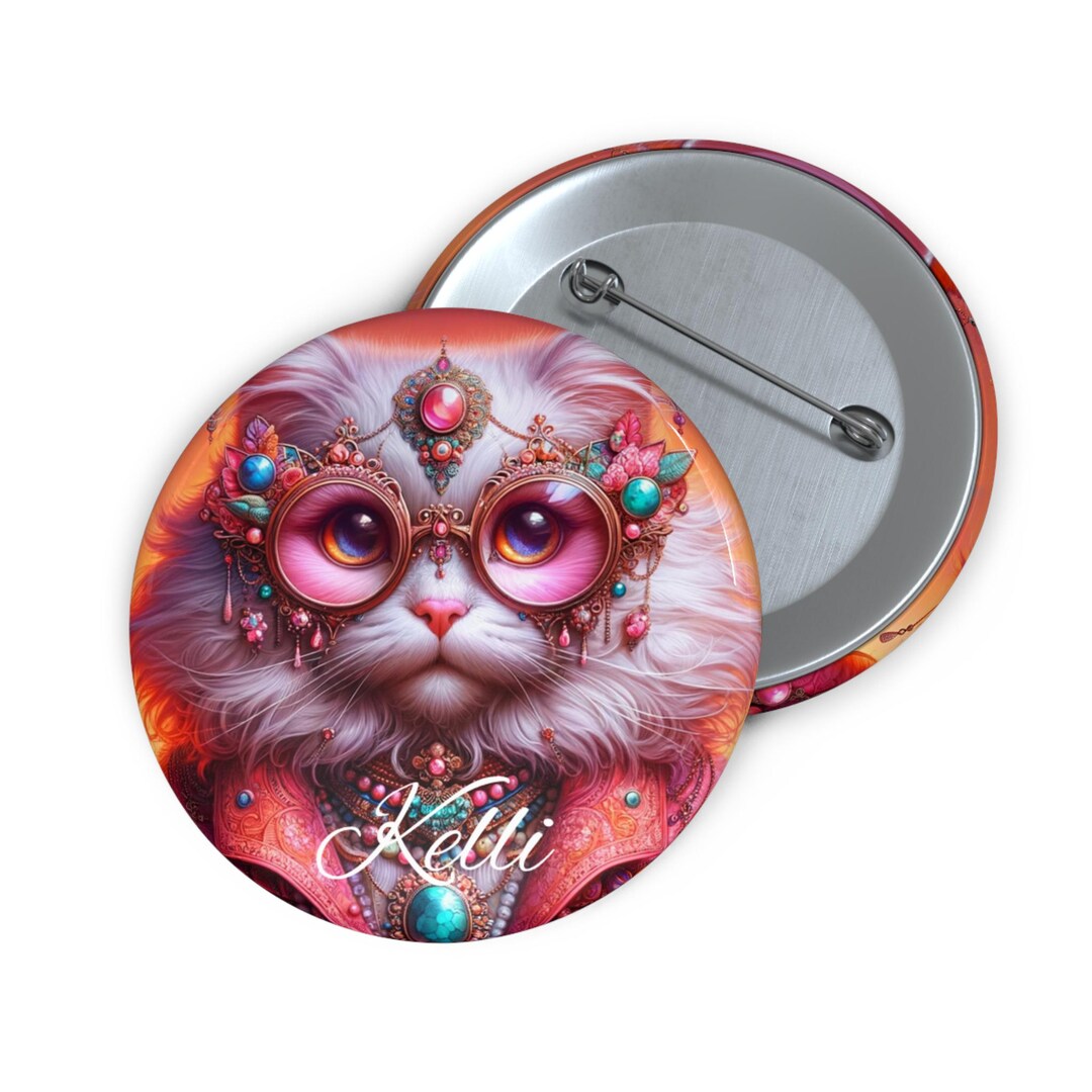 Glamour Cat Pin Custom Cat Button Badge Personalized Animal Pin Unique ...