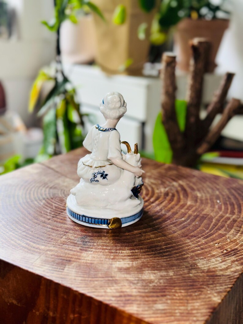 IVO Porcelain Victorian Style Figurine - Goat & Woman (blue and White ...
