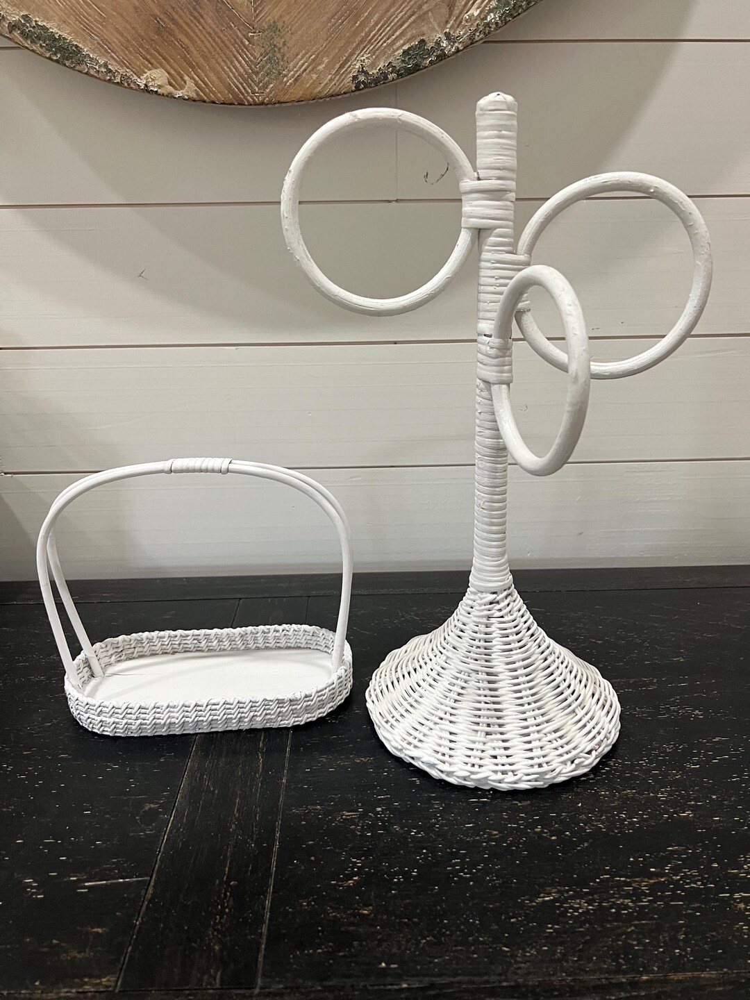 Vintage Wicker 3 Ring Towel Rack, Countertop Towel Holder, Boho Wicker ...