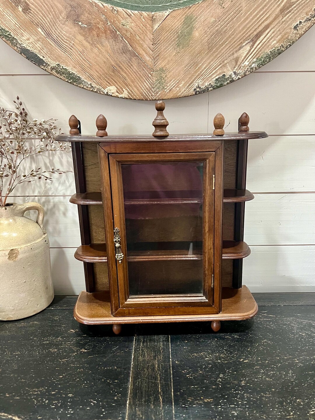 Vintage Wood Display Curio Cabinet With Glass Door for Wall or Tabletop ...