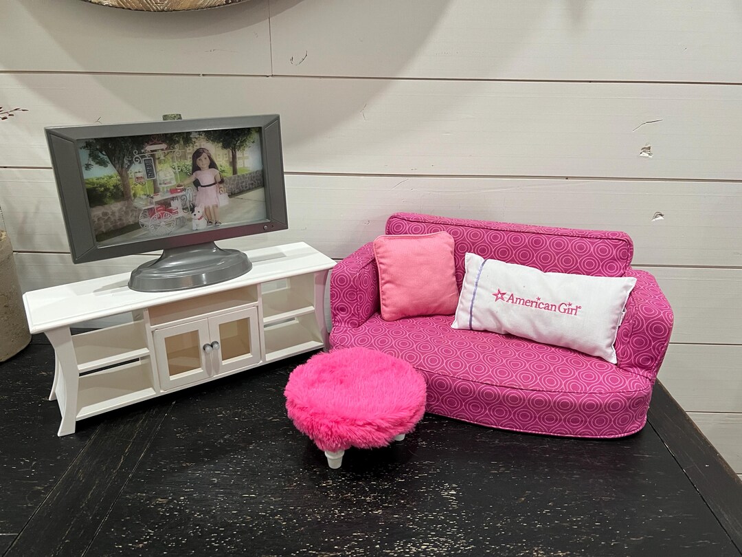 American Girl Sofa With TV and Console Table/ Entertainment Center and ...