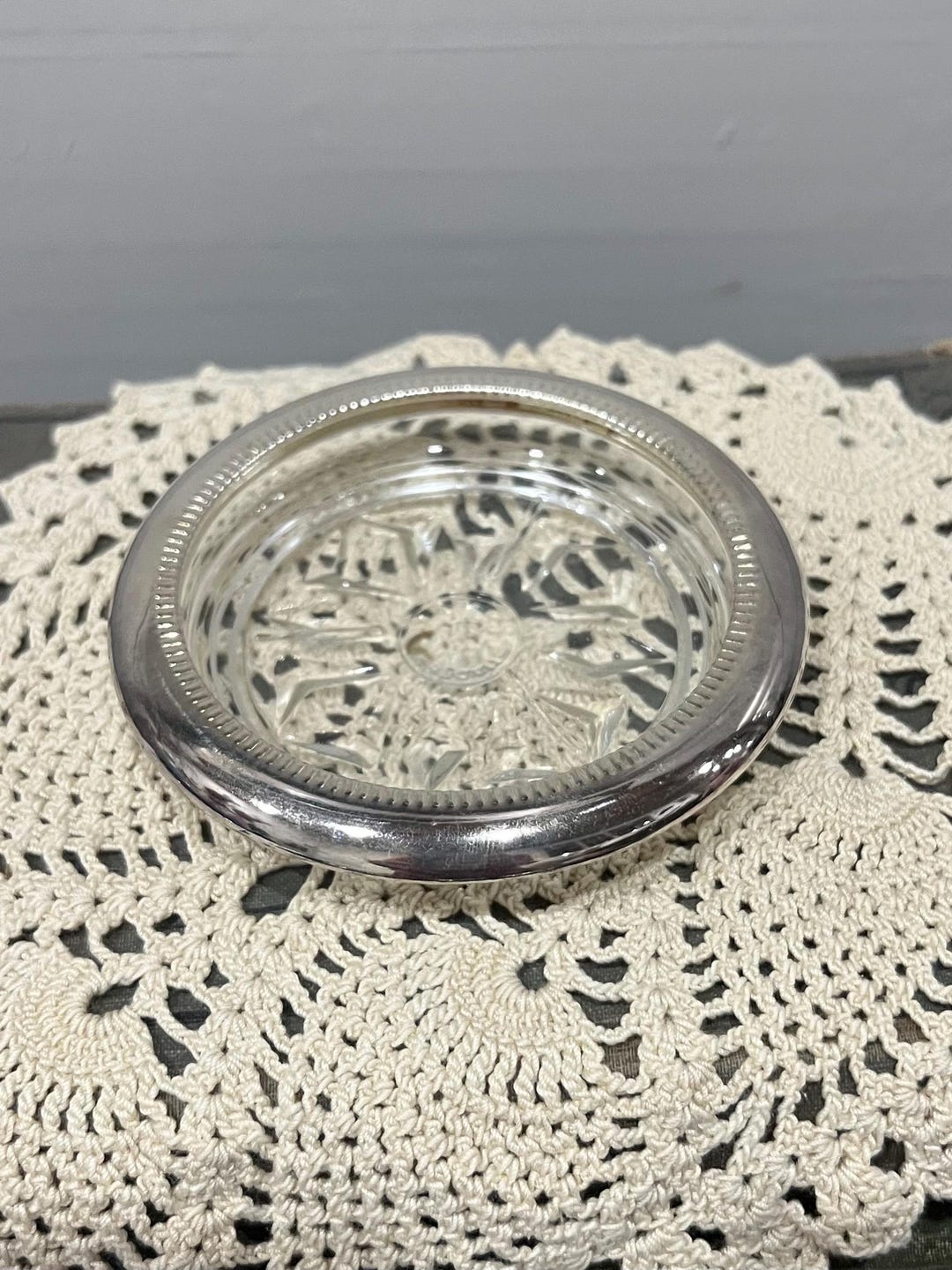 Vintage Leonard Italy W.A. 4 Piece Coaster Set Genuine Crystal & Silver ...