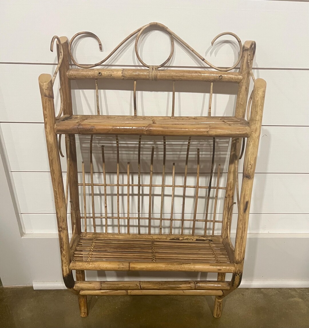 Vintage Tortoise Shell Bamboo Wall Shelf: 2-tiered Tiki Style Display ...