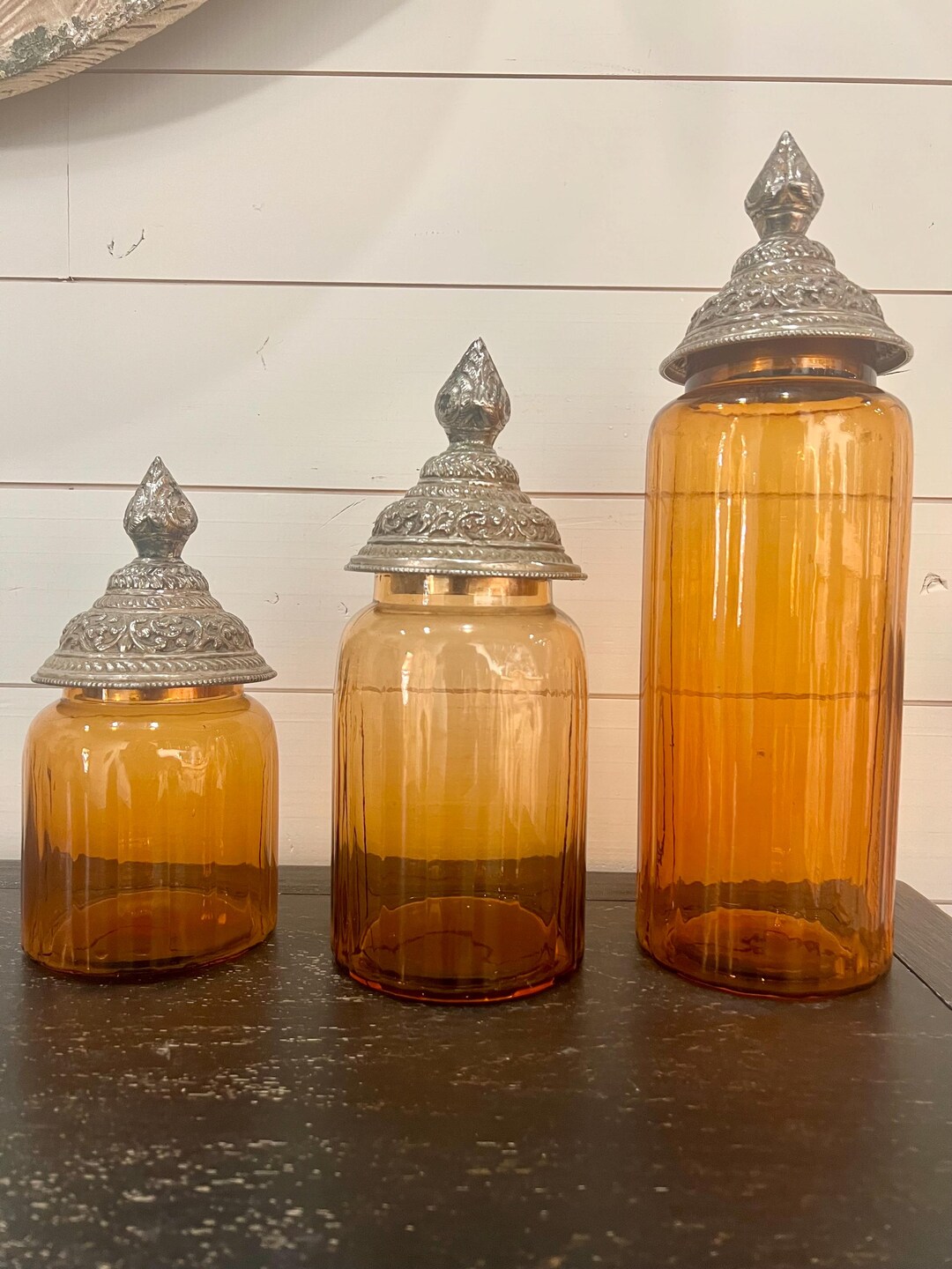 Vintage Amber Glass Canisters