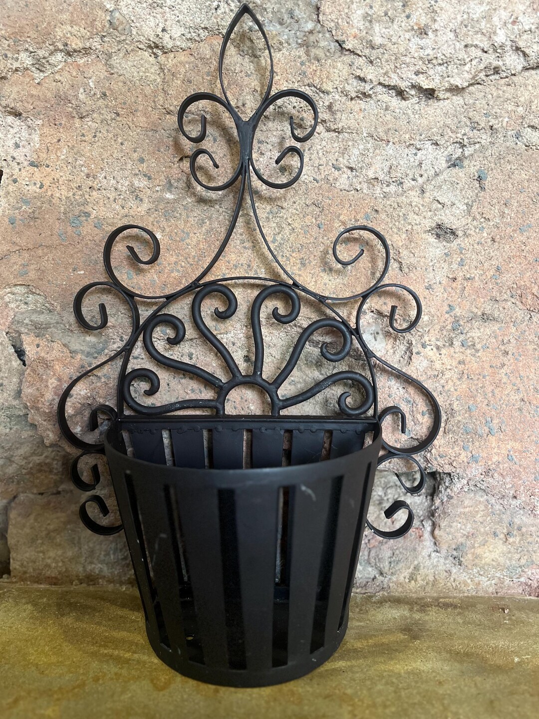 Unique Vintage Wrought Iron Sun Hanging Mailbox Fence Planter Sconce ...