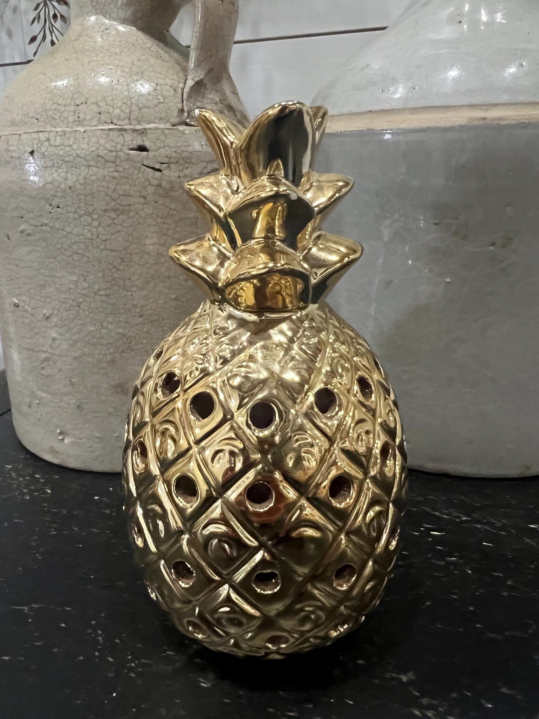 Vintage Ceramic Pineapple Gold Figurine Home Decor/flower Frog/incense Holder - Etsy