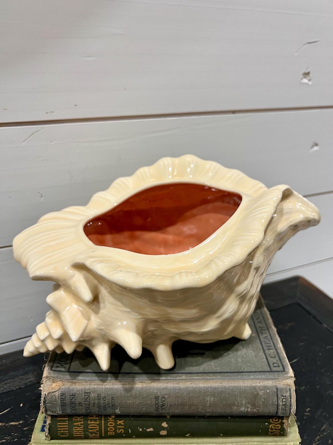 Vintage X Large Ceramic Seashell Planter in a Creamy Yellow, Footed ...