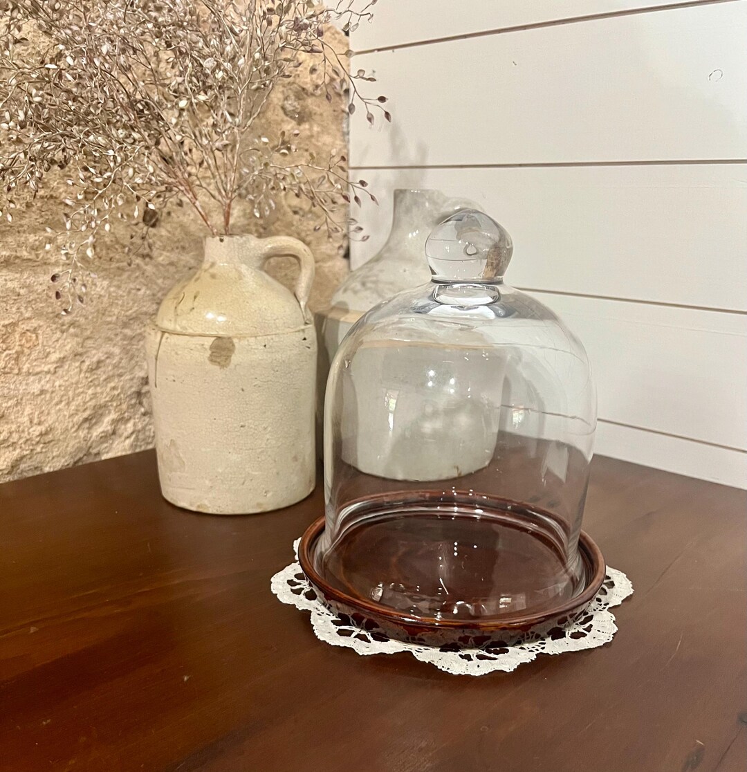 Vintage Cloche With Brown Ceramic Plate - Etsy
