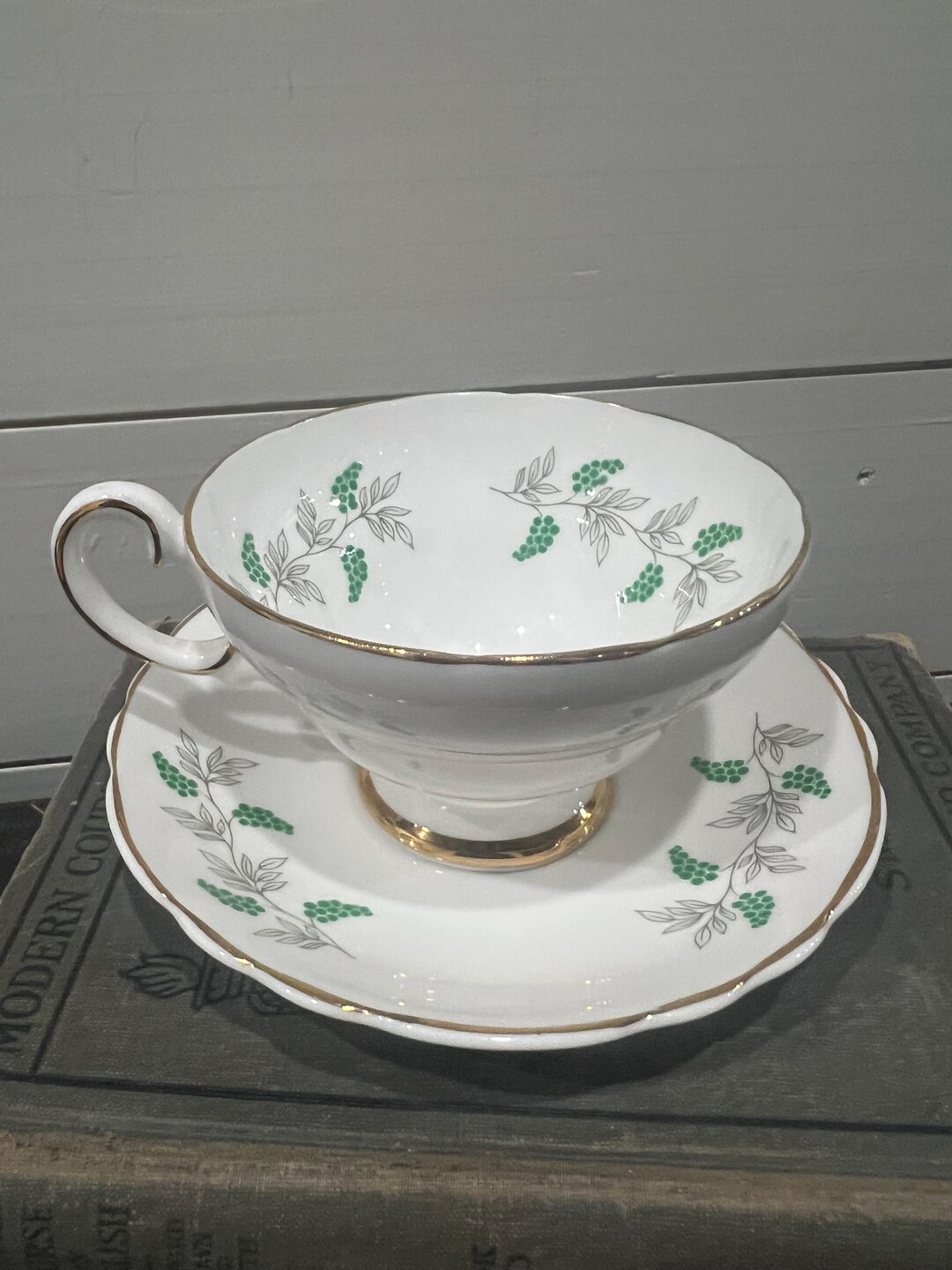 Vintage Crown Staffordshire Eden Tea Cup and Saucer: Green Grapes ...