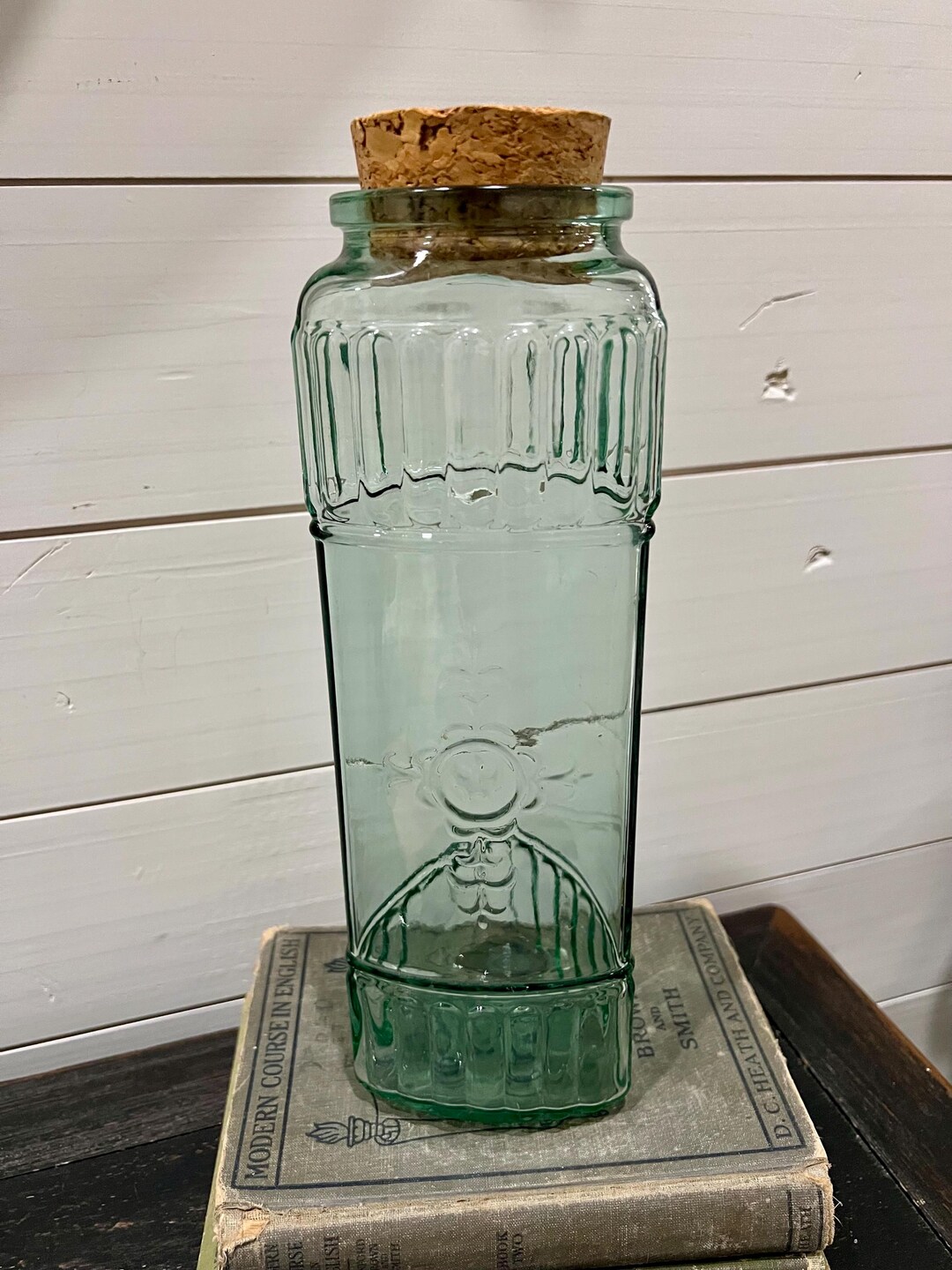 Tall Vintage Triangular Aqua Green Glass Bottle, Jar, or Vase Possibly ...