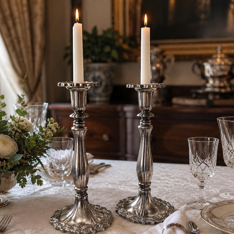 Rococo Candlestick Silver - Etsy