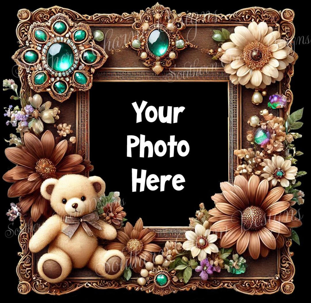 Teddy Bear Picture Frame With Jewels and Flowers - Etsy