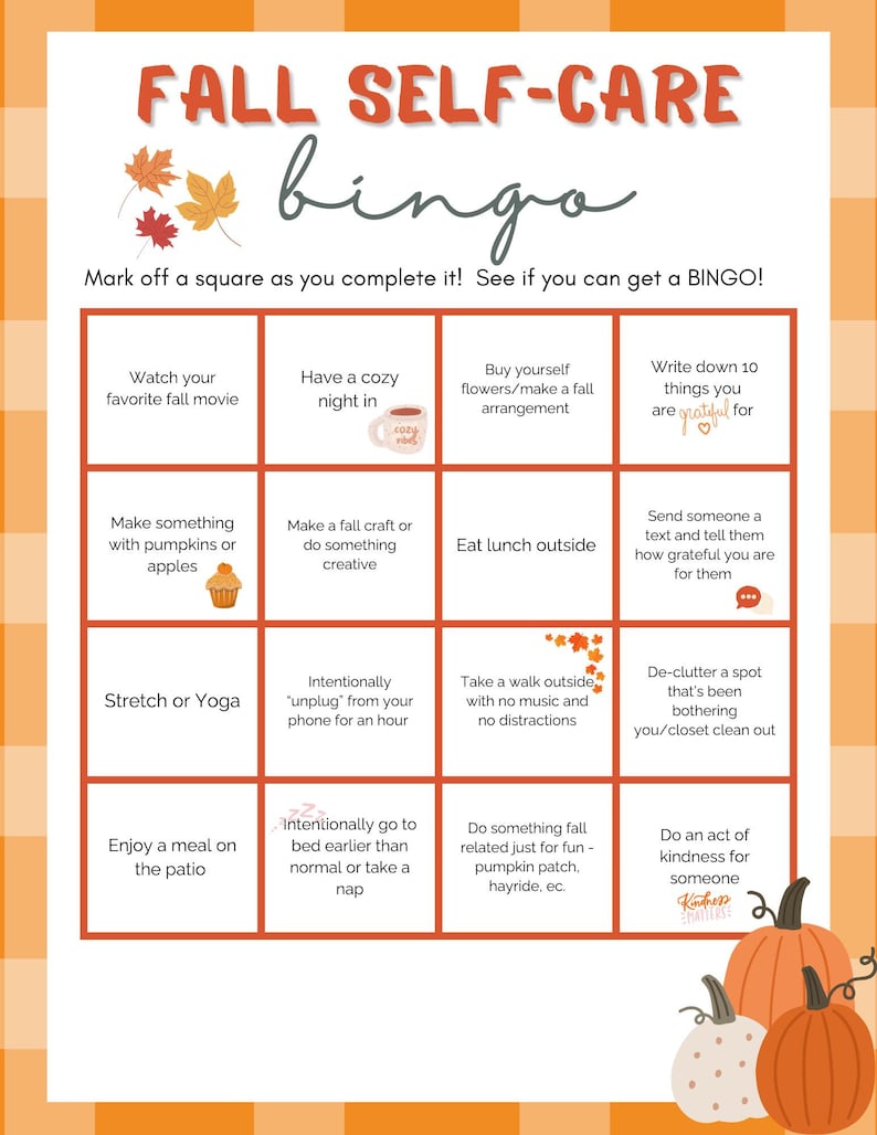 Fall Self-care BINGO - Etsy