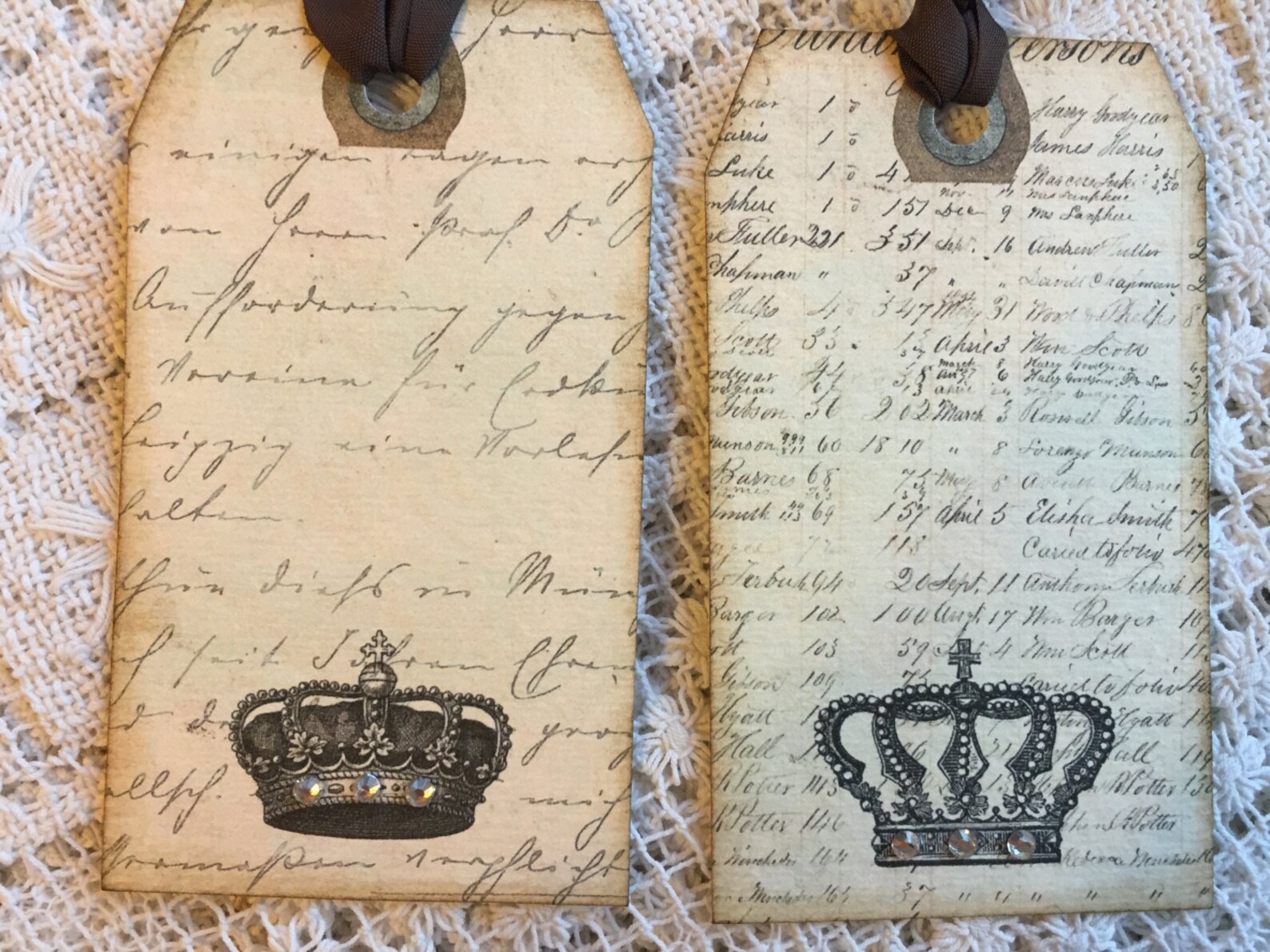 Set of 6 French Inspired Tags, French Script Background, Crowns With ...