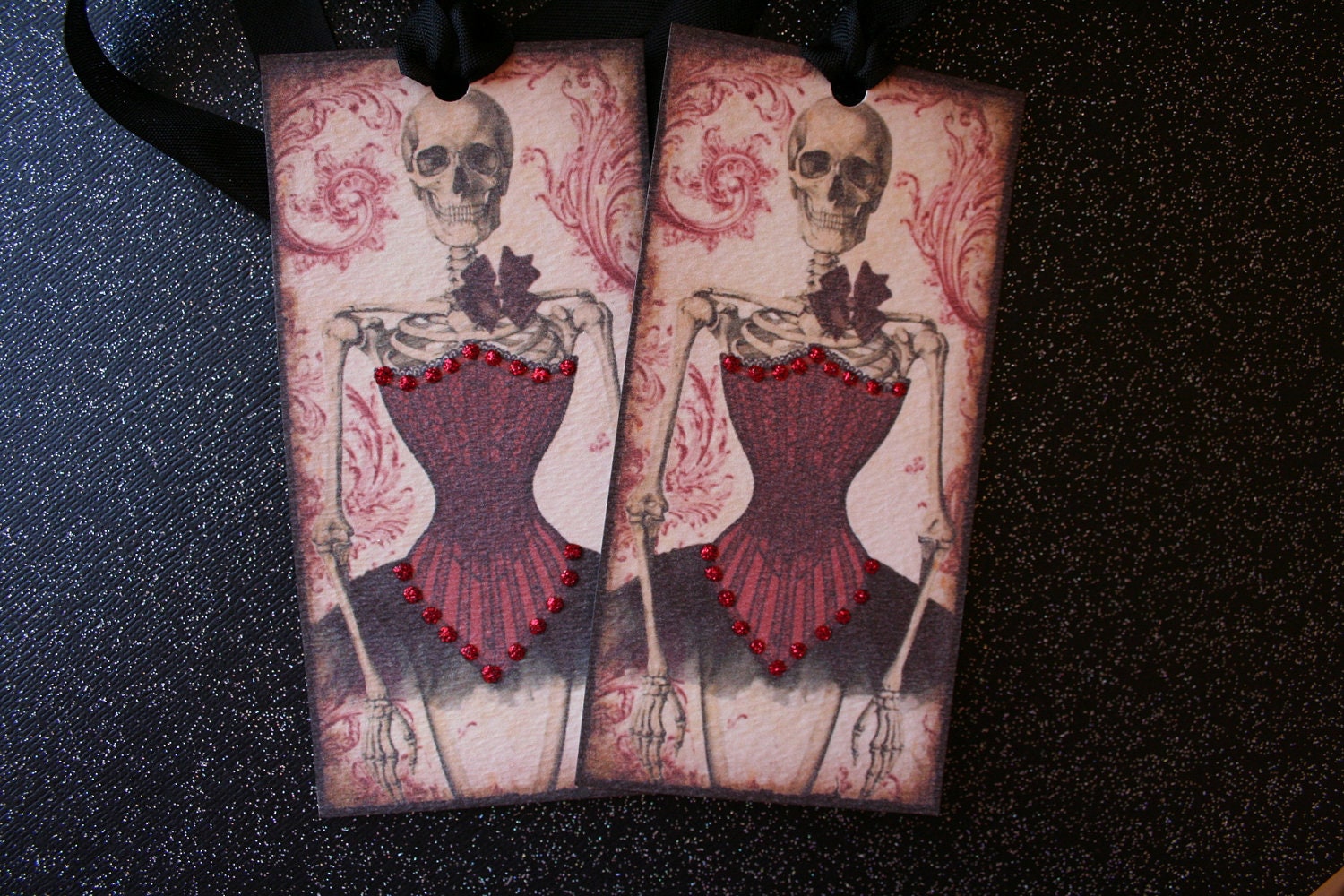 Set of 4 Dressed Skeleton Tags With Stickles Glitter. - Etsy