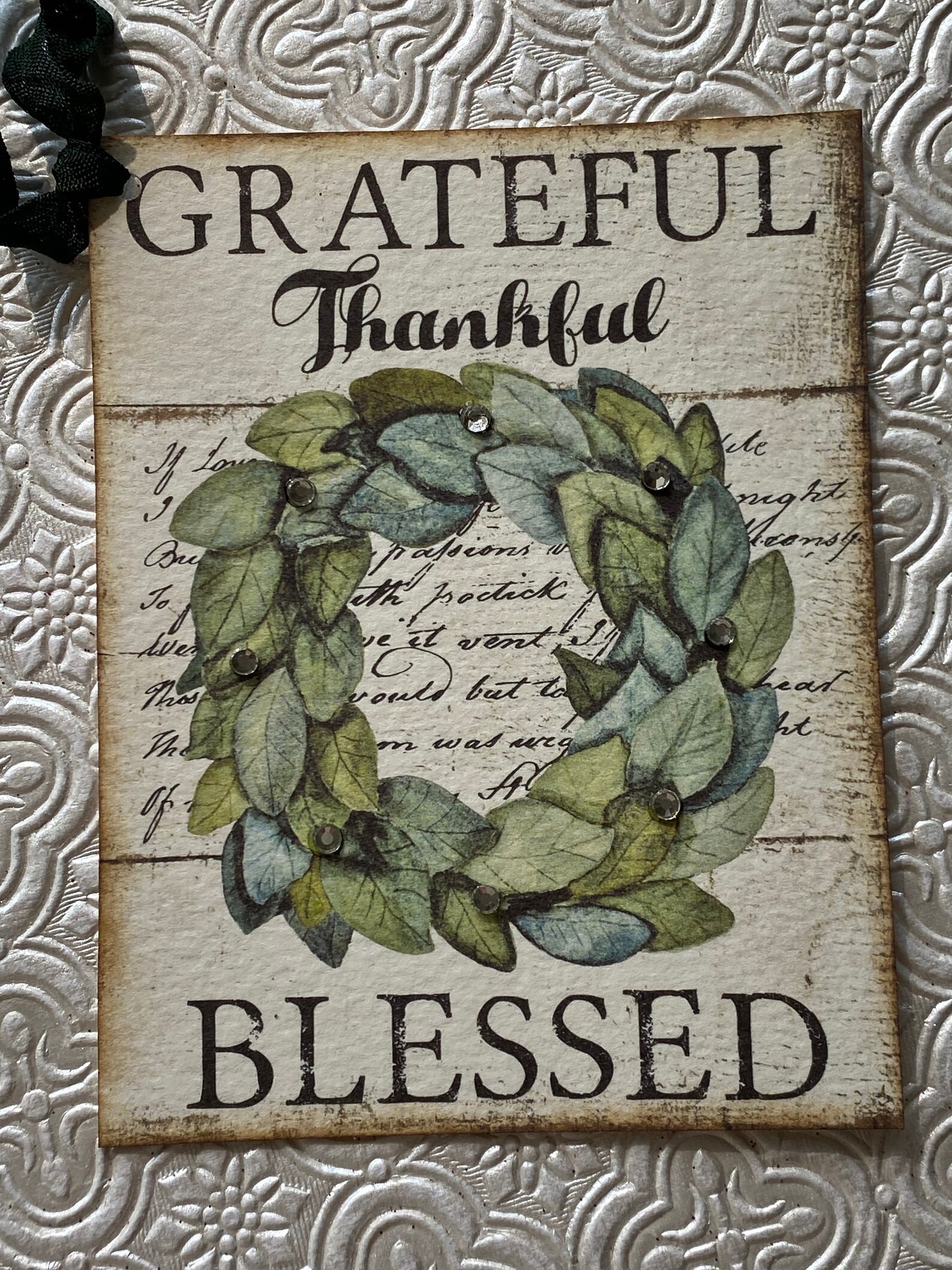 Set of 4 Grateful / Thankful / Blessed Tags With Crystal Rhinestones ...