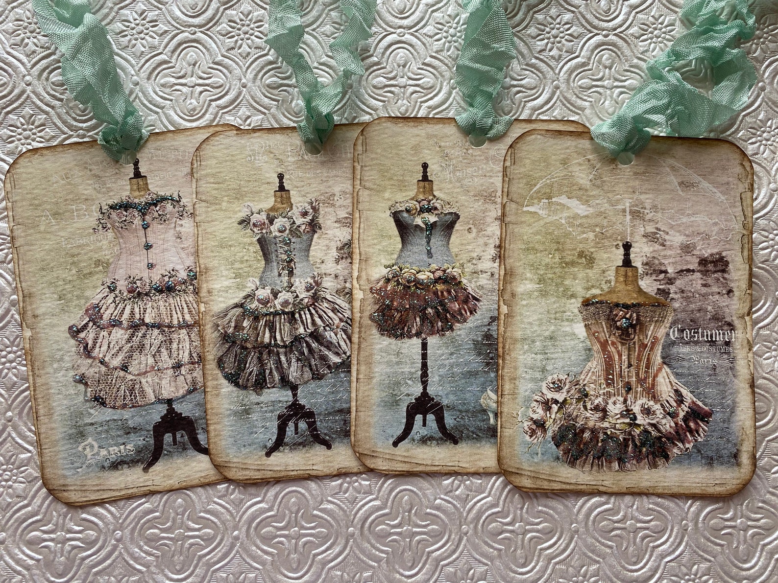 Dress Form Tags Set of 4 Decorated With Stickles Glitter. | Etsy