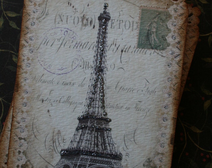 4 Eiffel Tower Tags With German Glitter / 5" X 3 1/2" - Etsy