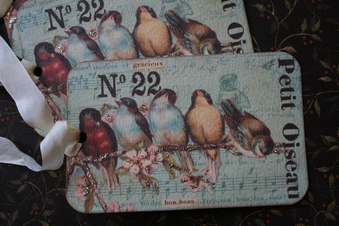 4 French Inspired Bird Tags. XL, 5" X 3 3/4" - Etsy