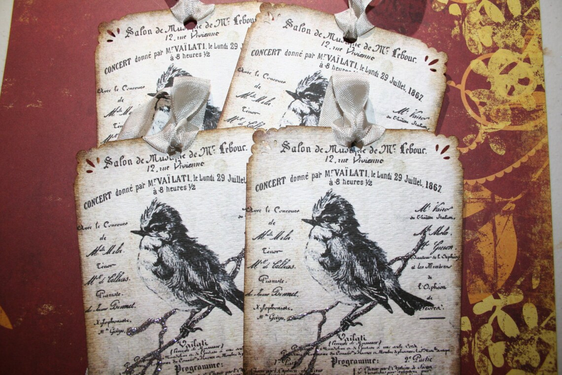 Bird Tags Set of 4 With Silver Glitter - Etsy