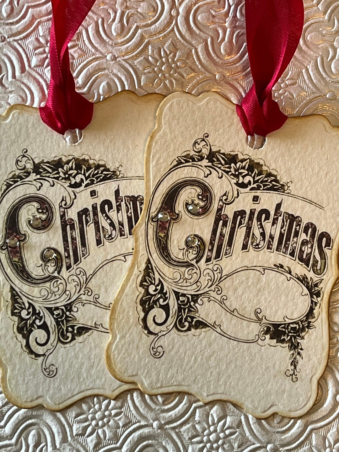 Set of 4 Die Cut Holiday Tags With Rhinestones. - Etsy