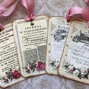 French Inspired Tags, Set of 4 Different Designs With Crystal ...