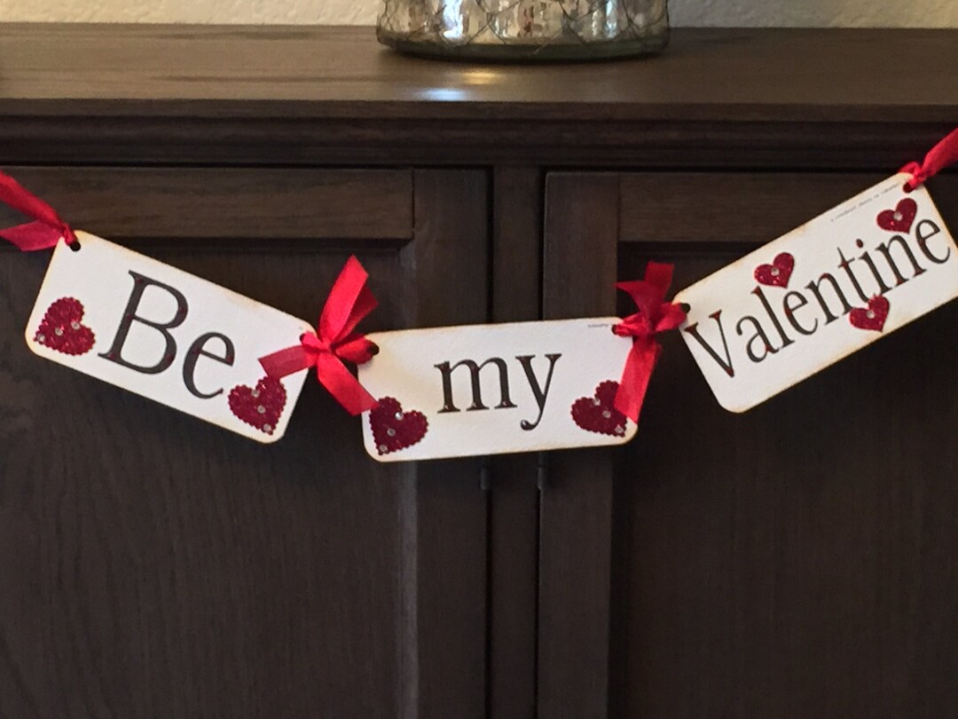 Be My Valentine Banner, Glitter Hearts and Rhinestones - Etsy