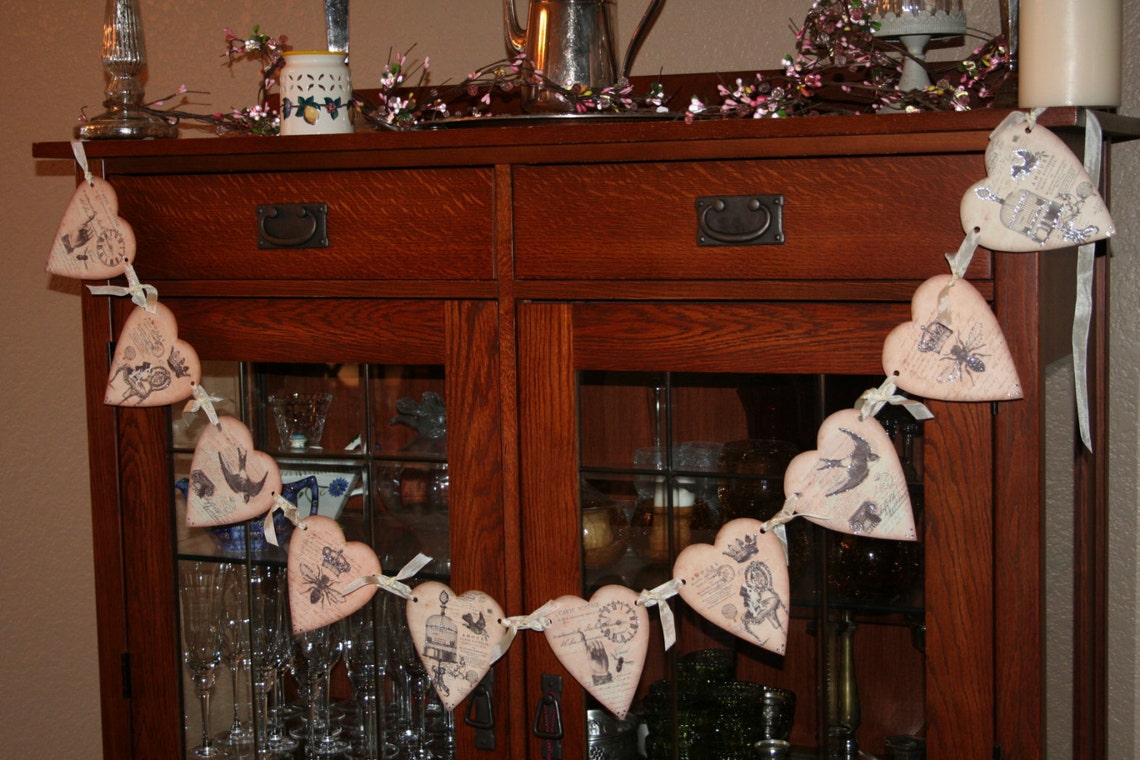 Heart Garland / Banner With Silver German Glitter and Rhinestones. - Etsy