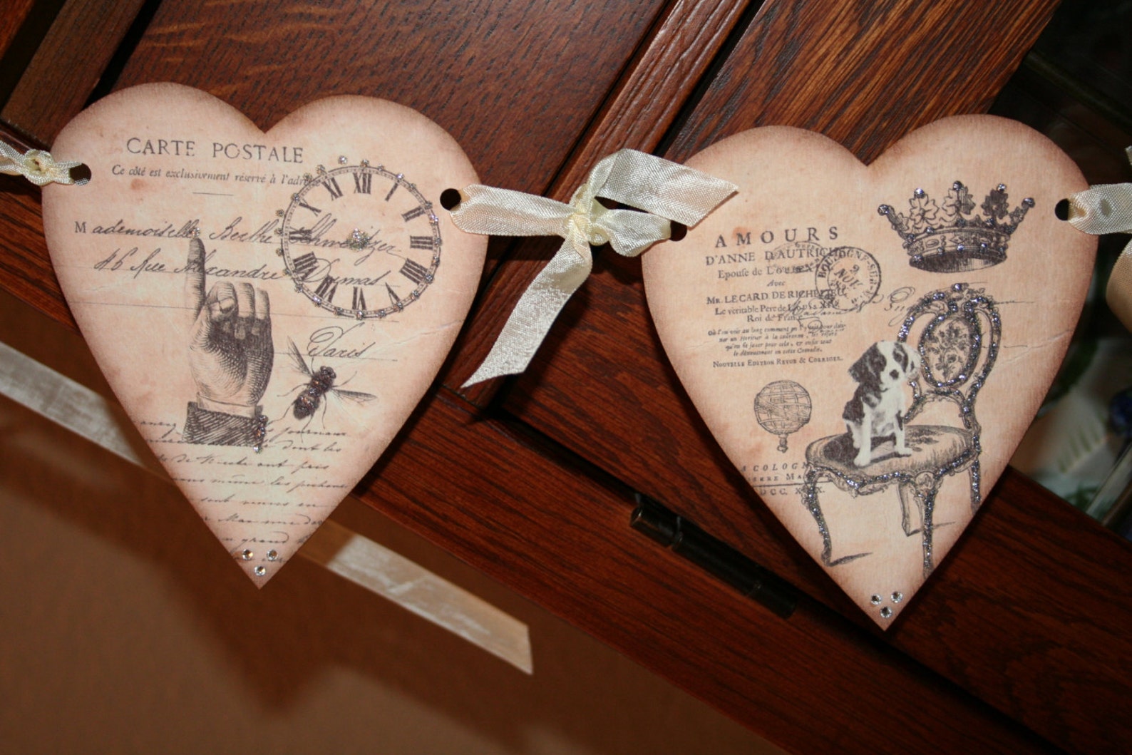 Heart Garland / Banner With Silver German Glitter and Rhinestones. - Etsy
