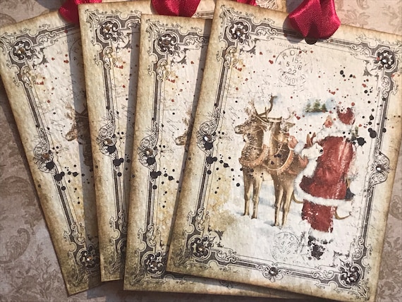 Set of 4 christmas Santa/Holiday tags with crystal | Etsy