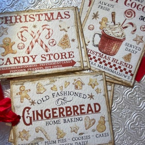 Set of 6 Holiday/ Christmas Tags, Candy Cane, Gingerbread, Hot Cocoa - Etsy