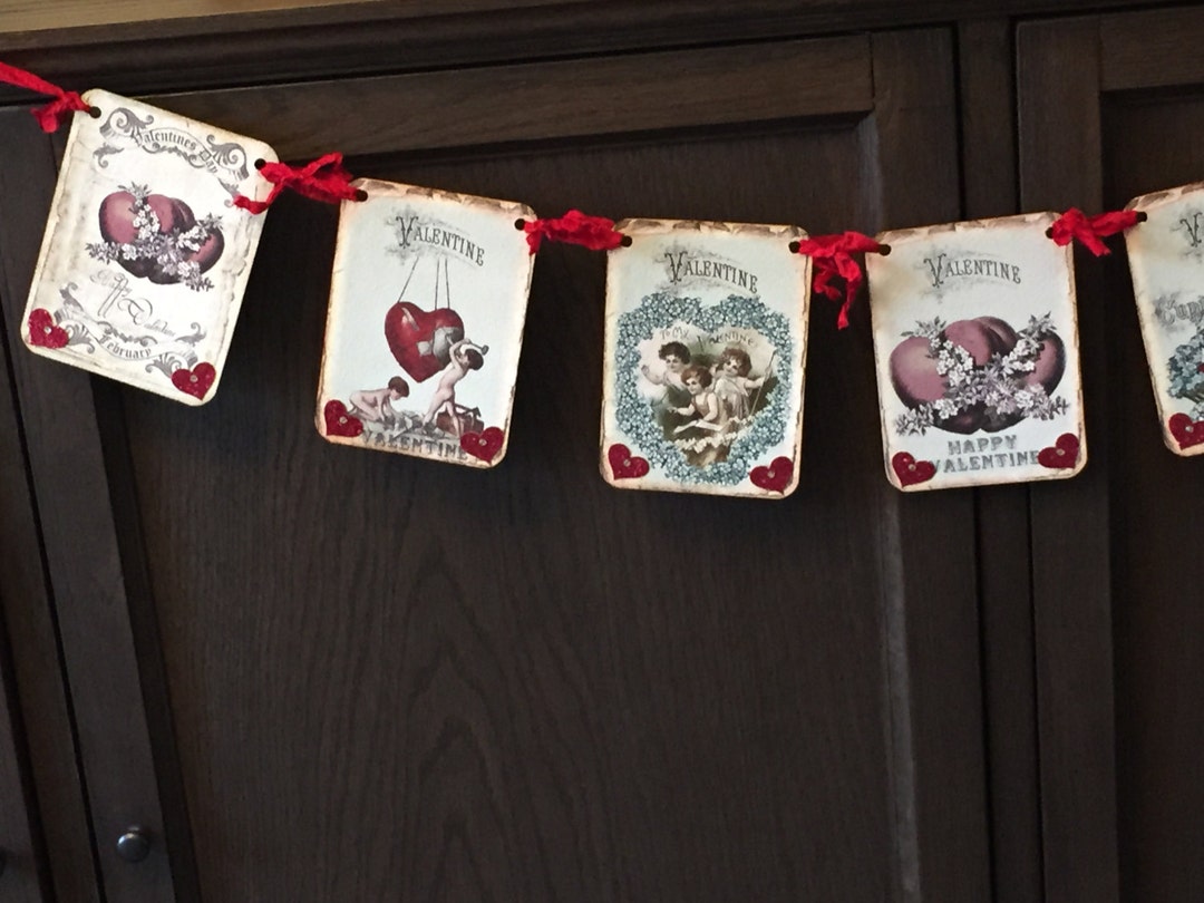 Valentines Banner, Victorian Style, Glitter Hearts and Rhinestones - Etsy