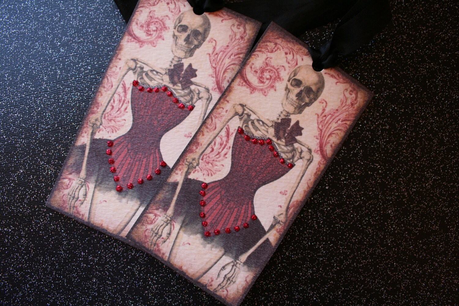 Set of 4 Dressed Skeleton Tags With Stickles Glitter. - Etsy