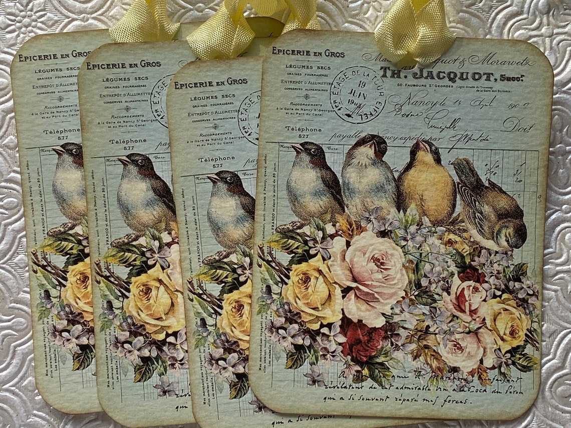Set of 4 Vintage Inspired Bird Tags. - Etsy