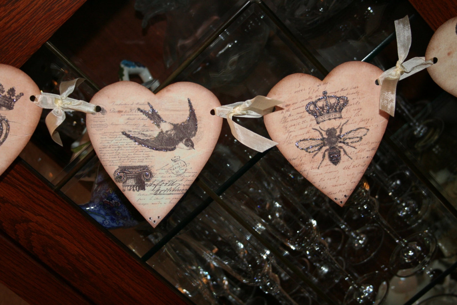 Heart Garland / Banner With Silver German Glitter and Rhinestones. - Etsy